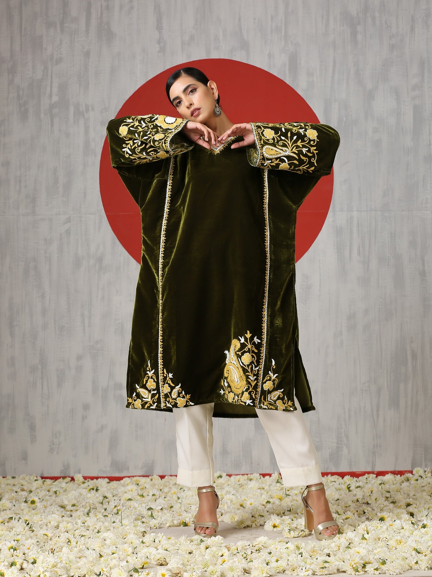 Makhmal Green Pheran Set – Wazir C